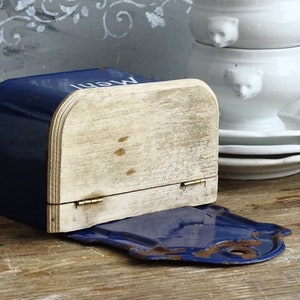Blue Enamel Salt Box Wood Lid, Antique Salt Storage Box, Salt Cellar ...