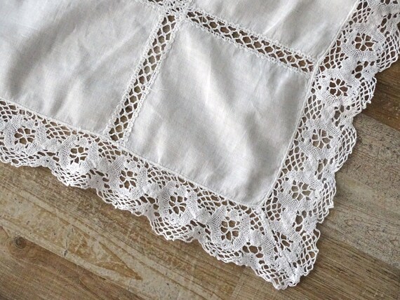 Linen Lace Tablecloth Hand Crochet Filet Lace Trim White - Etsy