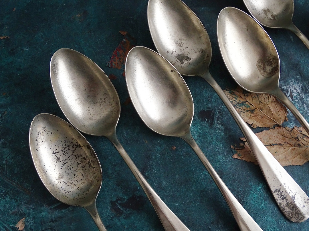 8 Antique Table Spoon, Alpacca Alloy Soup Spoon, Silverplated Dinner ...