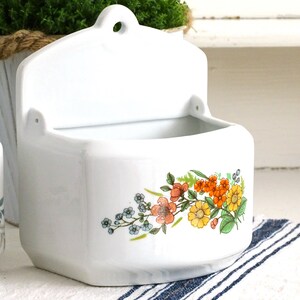 Floral Ceramic Salt Box Cellar Wall Hanging Salt Storage White ...