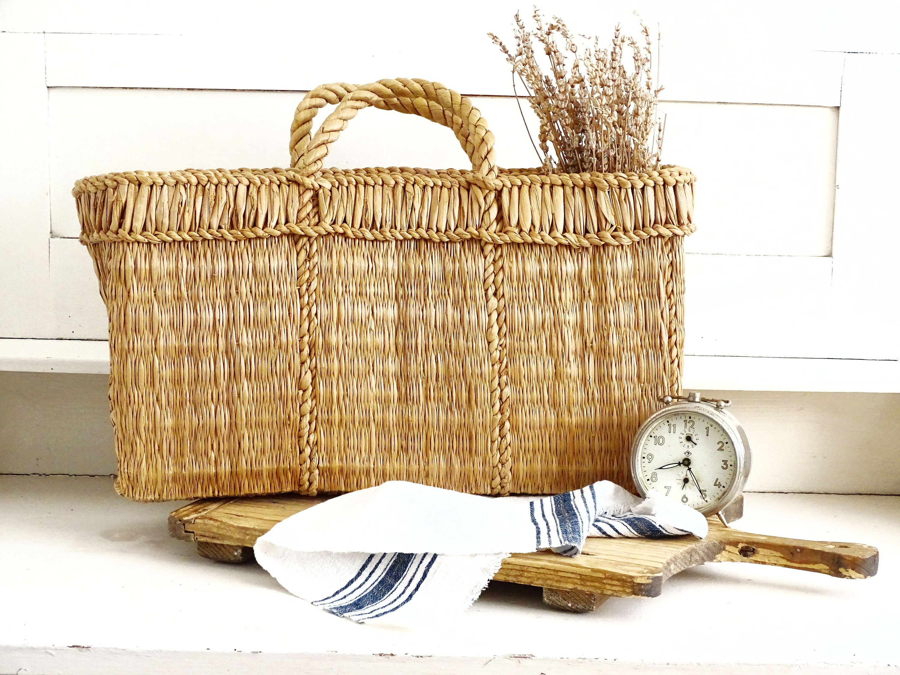 Large French Straw Market Basket Bag Handmade Natural Basket - Etsy