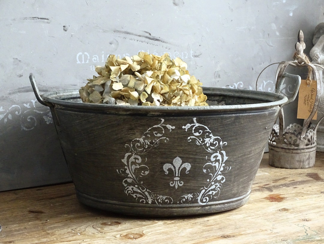 Galvanized Zinc Bucket Tub Basin, Metal Washtub, Large Round Metal ...