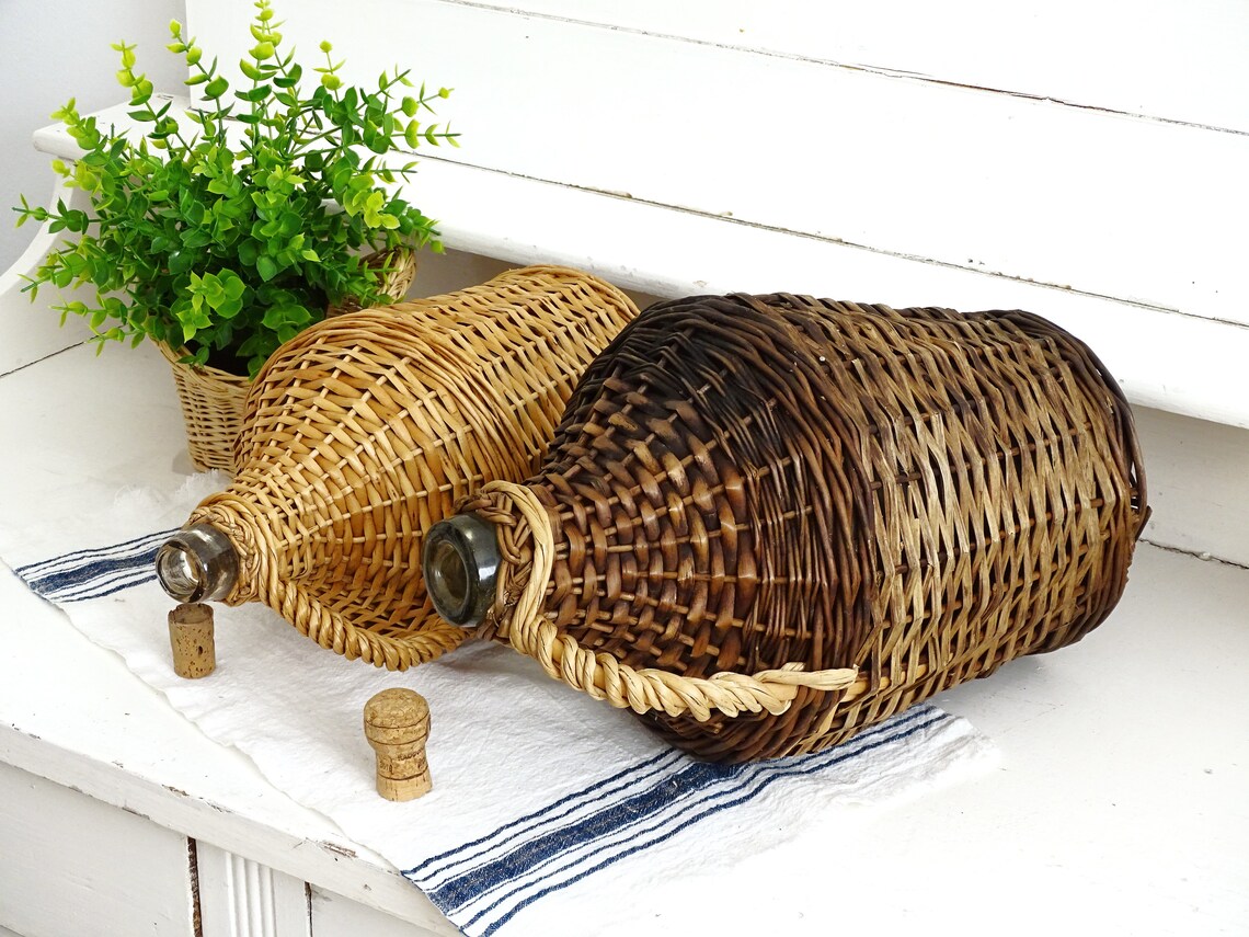 Large European Wicker Demijohn Vintage Woven Basket Wrapp Wine - Etsy