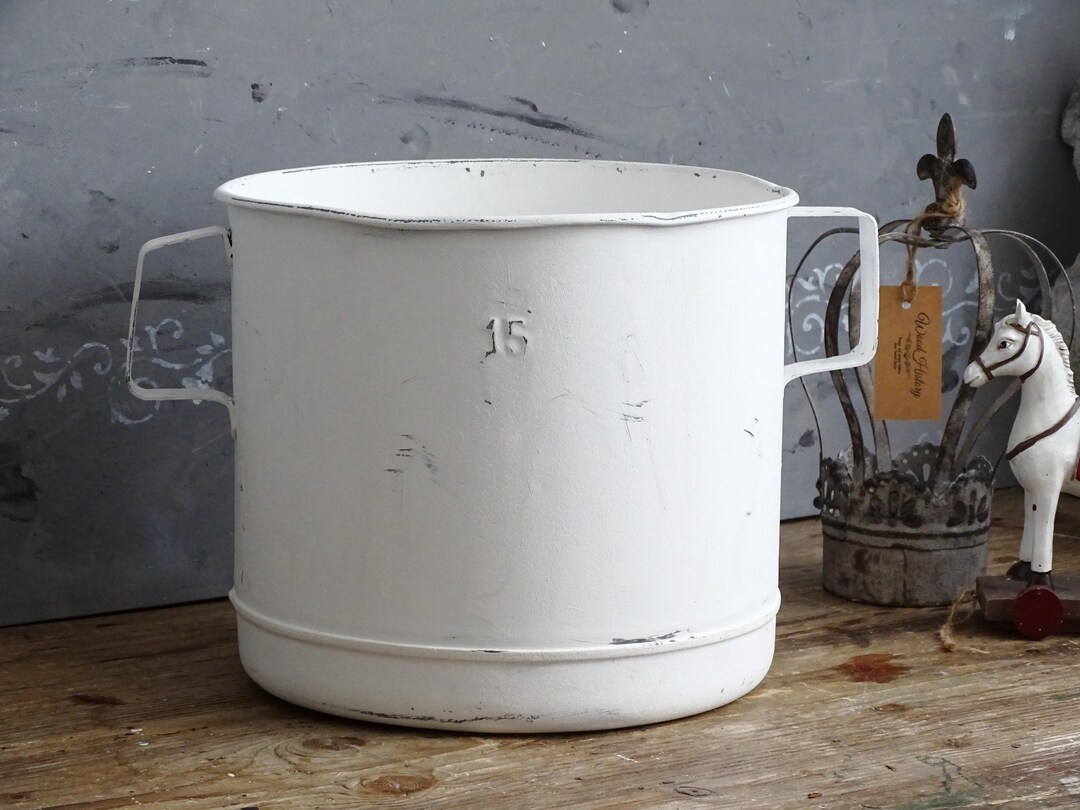 White Metal Bucket, Large Wash Tub, Galvanized Zinc, Shabby Chic ...