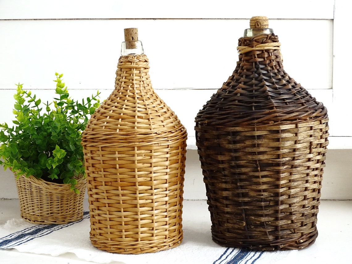 Large European Wicker Demijohn Vintage Woven Basket Wrapp Wine - Etsy