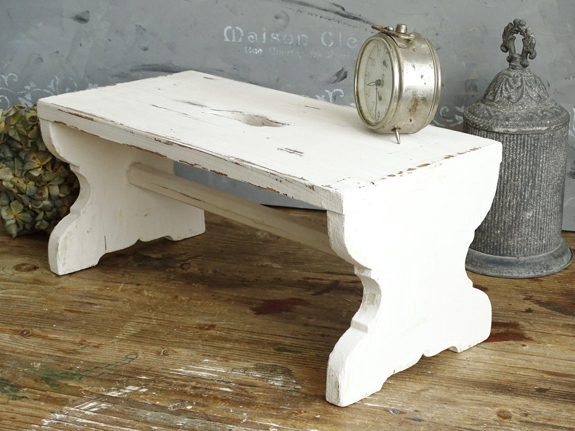 Farmhouse White Step Stool Wood Primitive Foot Stool Painted - Etsy