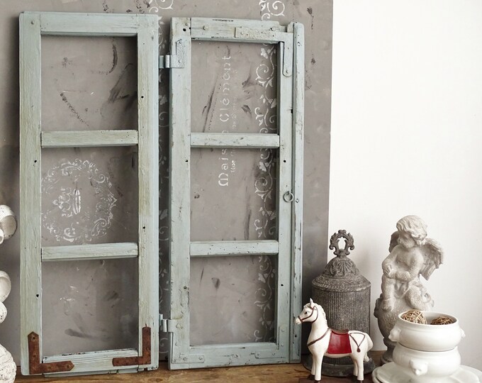 1 Antique Blue Wood Window Frame, Old Rustic Window 3 Pane, Primitive ...