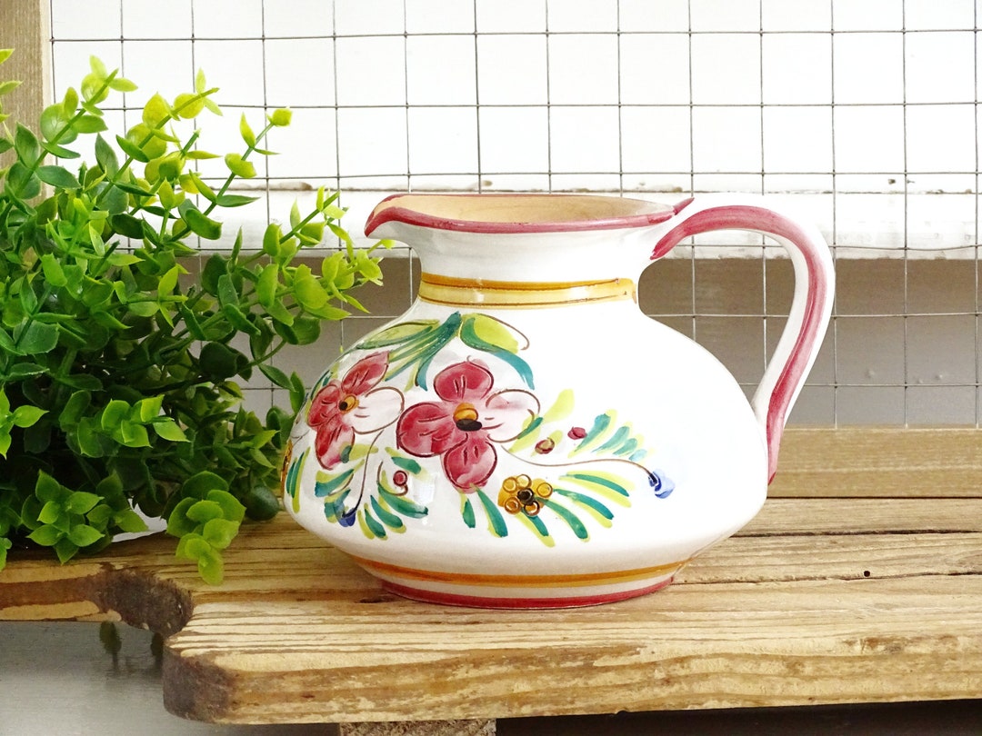 Ceramic Water Pitcher Flowers, Hand Painted Floral Pitcher Vase ...