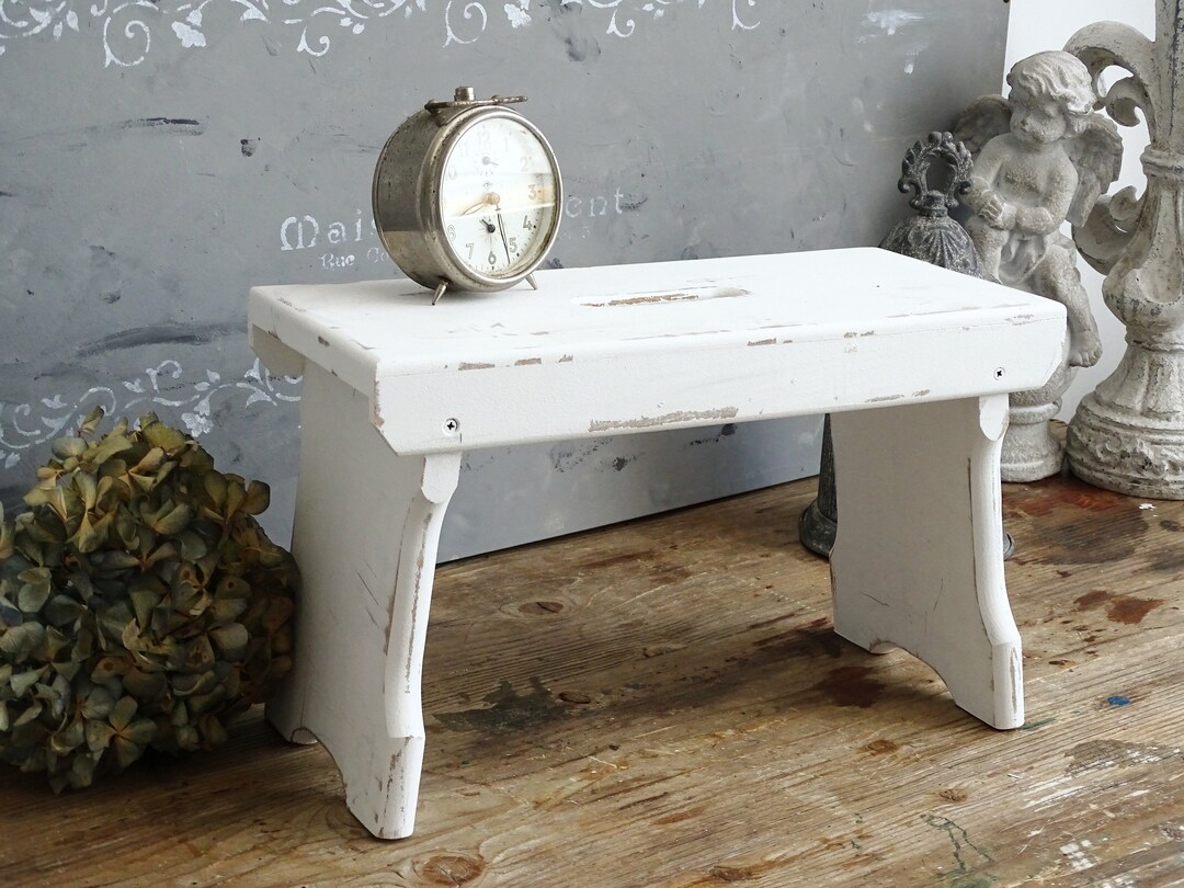 Primitive Wood Step Stool, White Milking Stool, Rustic Farmhouse Wood ...
