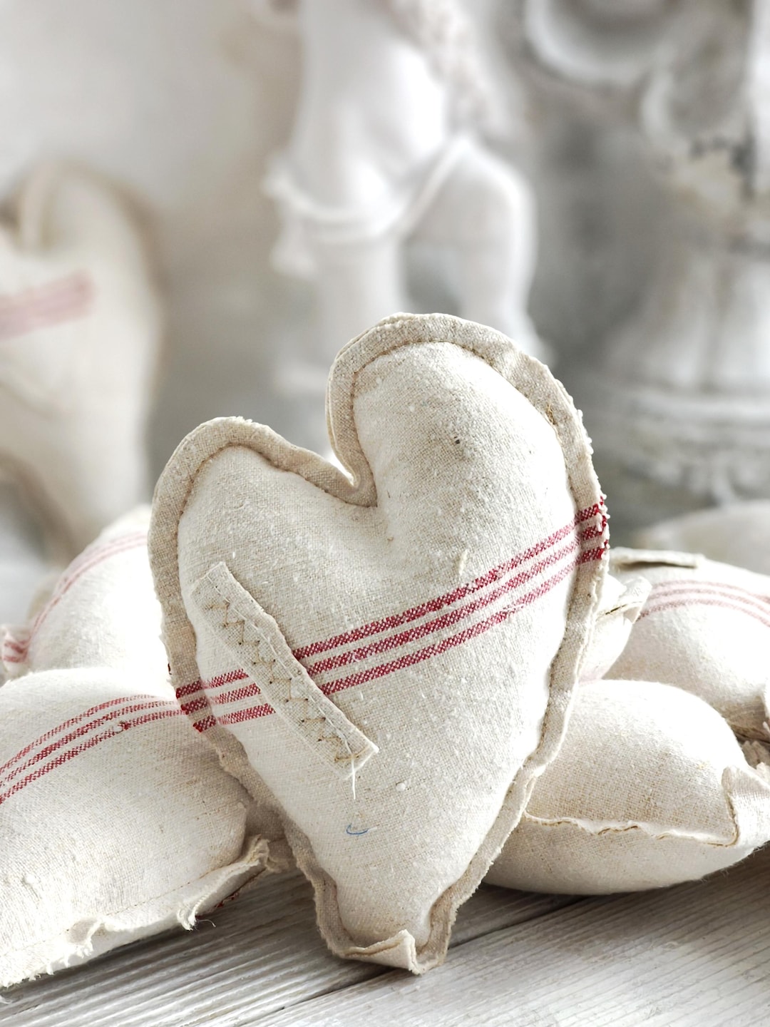Antique Linen Heart Ornament: Rustic Farmhouse Bowl Filler - Etsy