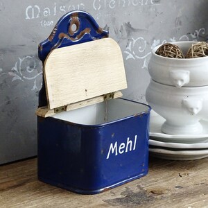 Blue Enamel Salt Box Wood Lid, Antique Salt Storage Box, Salt Cellar ...