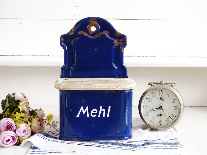 Blue Enamel Salt Box Wood Lid Antique Salt Storage Box Salt - Etsy