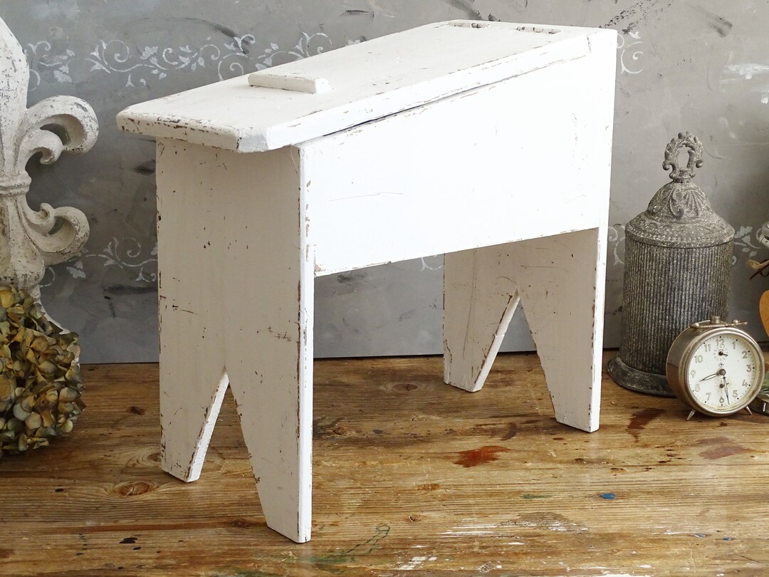 Antique White Wood Nightstand W/ Lid, Shabby Chic End Side Table ...