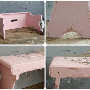 Pink Wood Bench, Step Stool, Milking Stool, Shabby Chic, Foot Stool ...