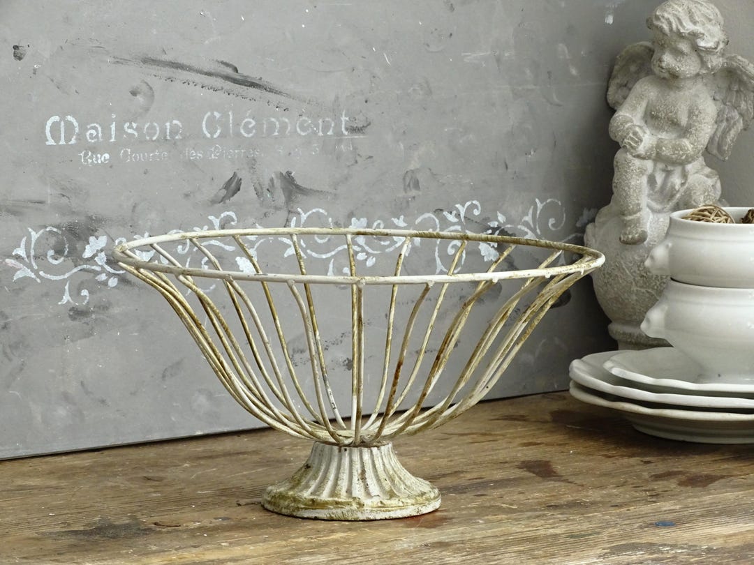 French Pedestal Wire Planter, Ornate Metal Fruit Basket Plant Pot ...