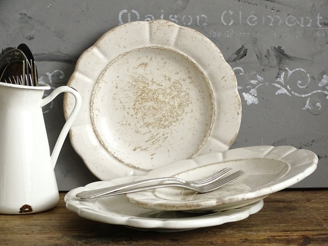 Antique Ironstone Dinner Plate Scallops, Tea Stained Plate, Rustic ...