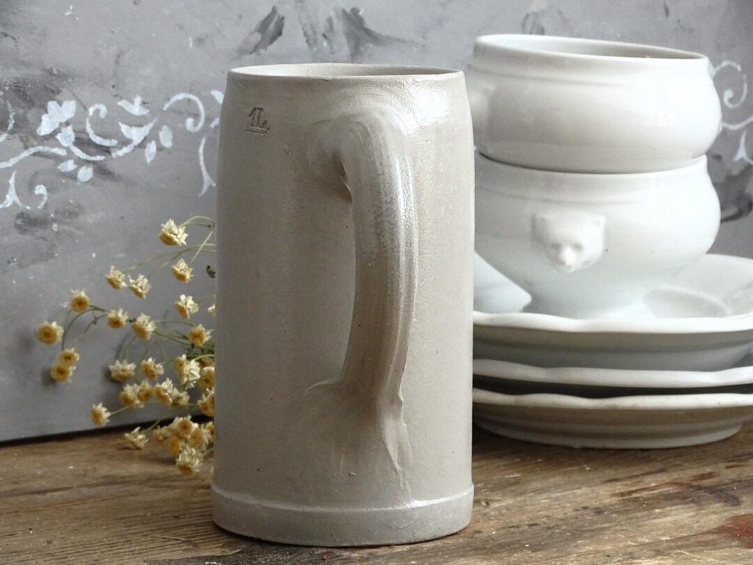 Large Ceramic Jar Vase, Gray Blue Pottery Beer Stein HB Hofbrauhaus ...