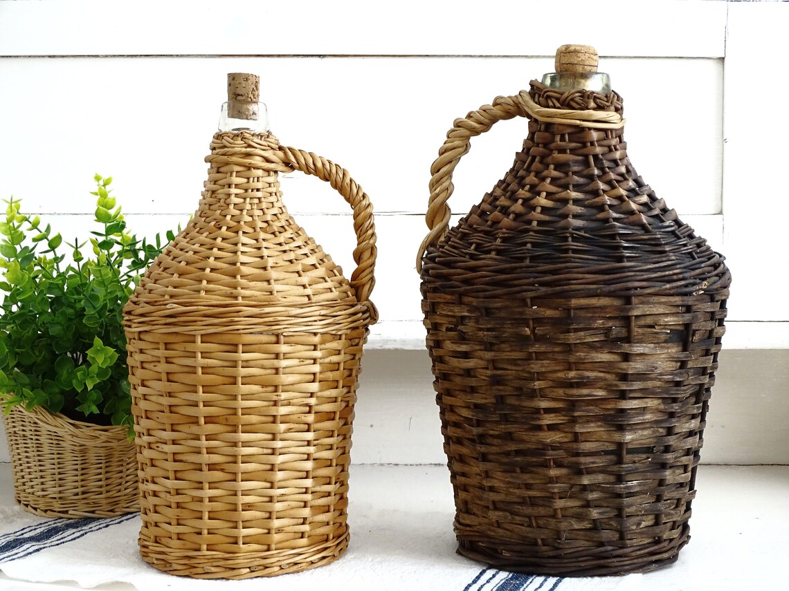 Large European Wicker Demijohn Vintage Woven Basket Wrapp Wine - Etsy