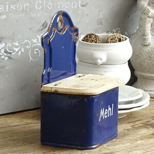 Blue Enamel Salt Box Wood Lid, Antique Salt Storage Box, Salt Cellar ...