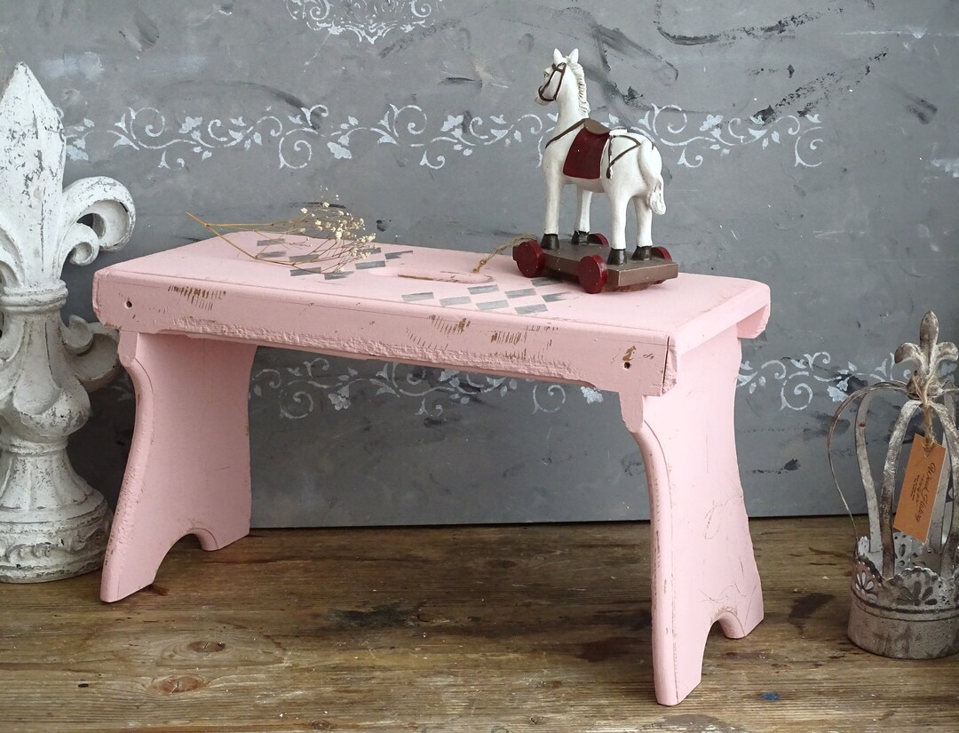Pink Wood Bench, Step Stool, Milking Stool, Shabby Chic, Foot Stool ...