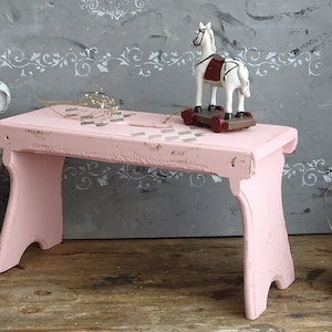 Pink Wood Bench, Step Stool, Milking Stool, Shabby Chic, Foot Stool ...