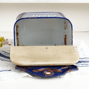 Blue Enamel Salt Box Wood Lid Antique Salt Storage Box Salt - Etsy