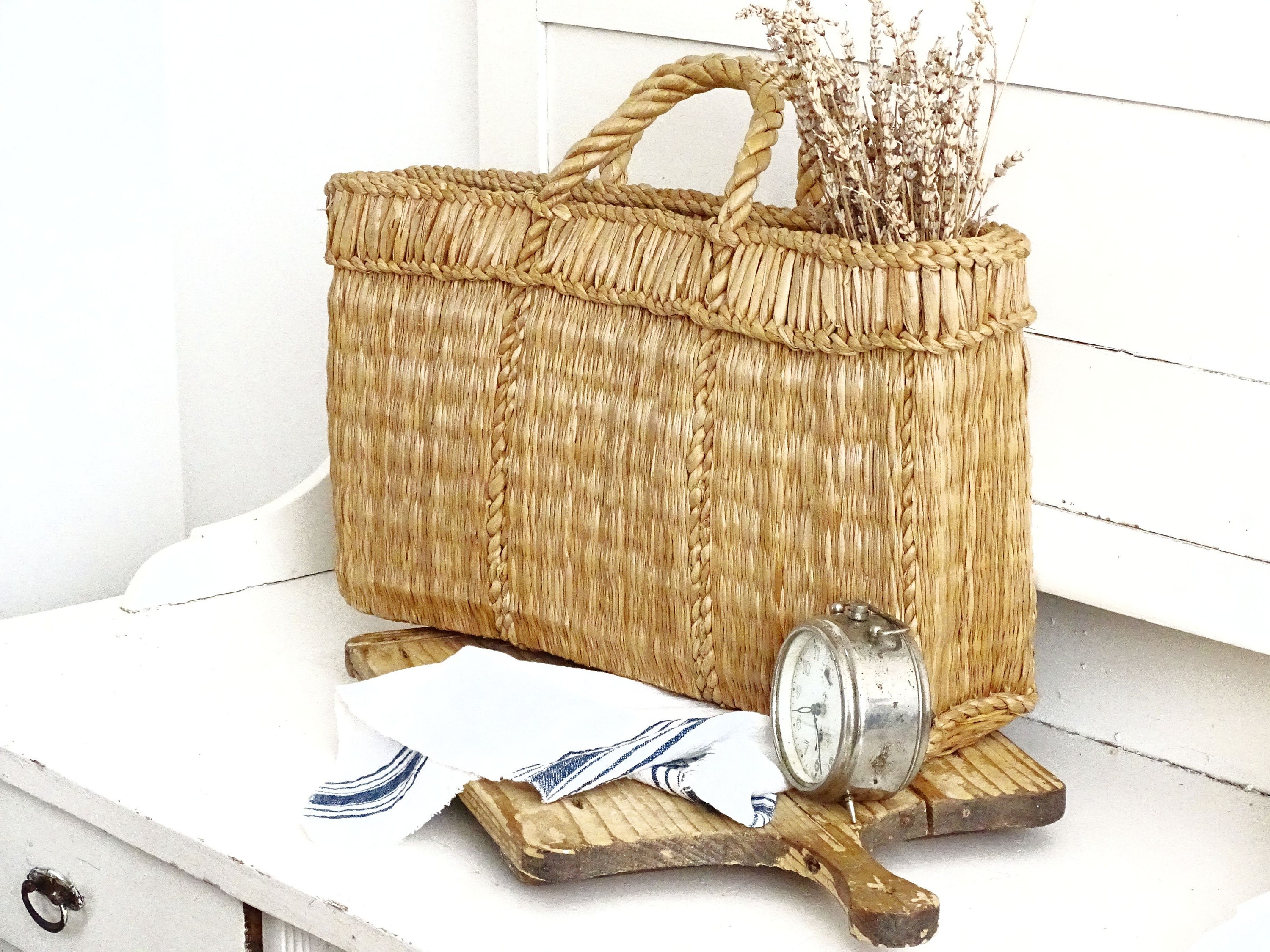 Large French Straw Market Basket Bag Handmade Natural Basket - Etsy