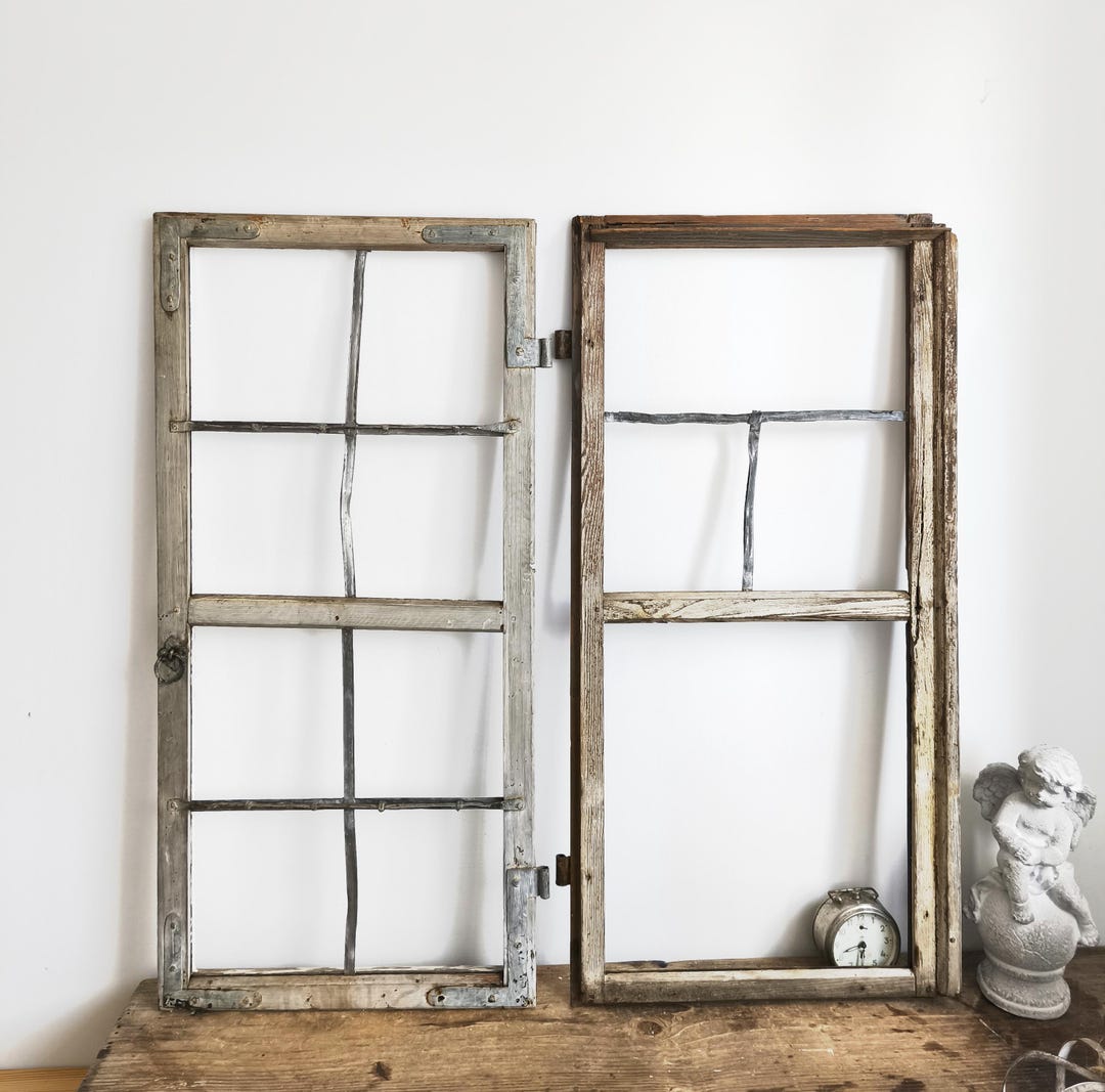 1 Antique Wood Window Frame Old Rustic Window 2 Pane Primitive Exterior ...