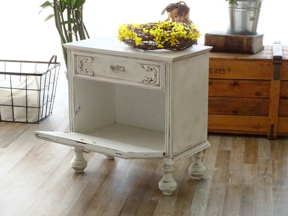 White Wood Nightstand Drawer Aged Provincial Bedside Table End Side Table Side Cabinet Vanity Nighstand Shabby Chic Bedroom Furniture Etsy