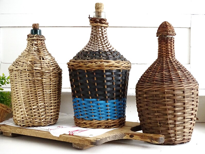 Large European Wicker Demijohn Vintage Woven Basket Wrapp Wine - Etsy
