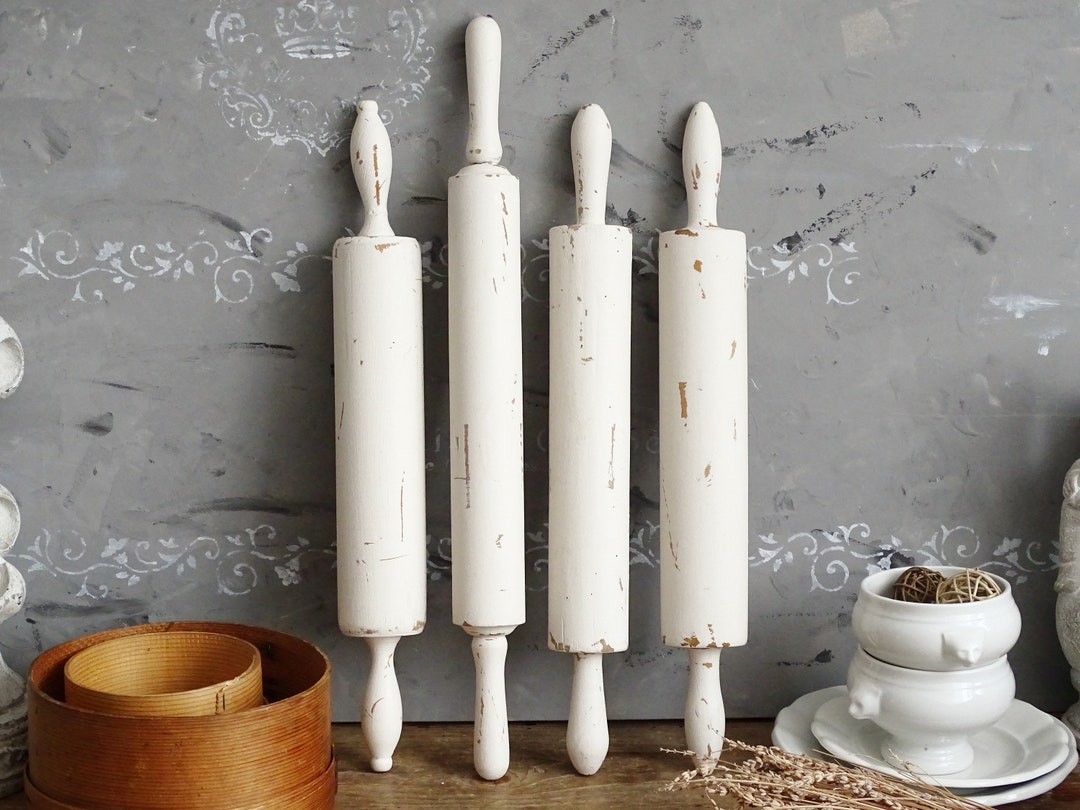 Shabby Chic White Wood Rolling Pin: Distressed Farmhouse Kitchen Decor ...