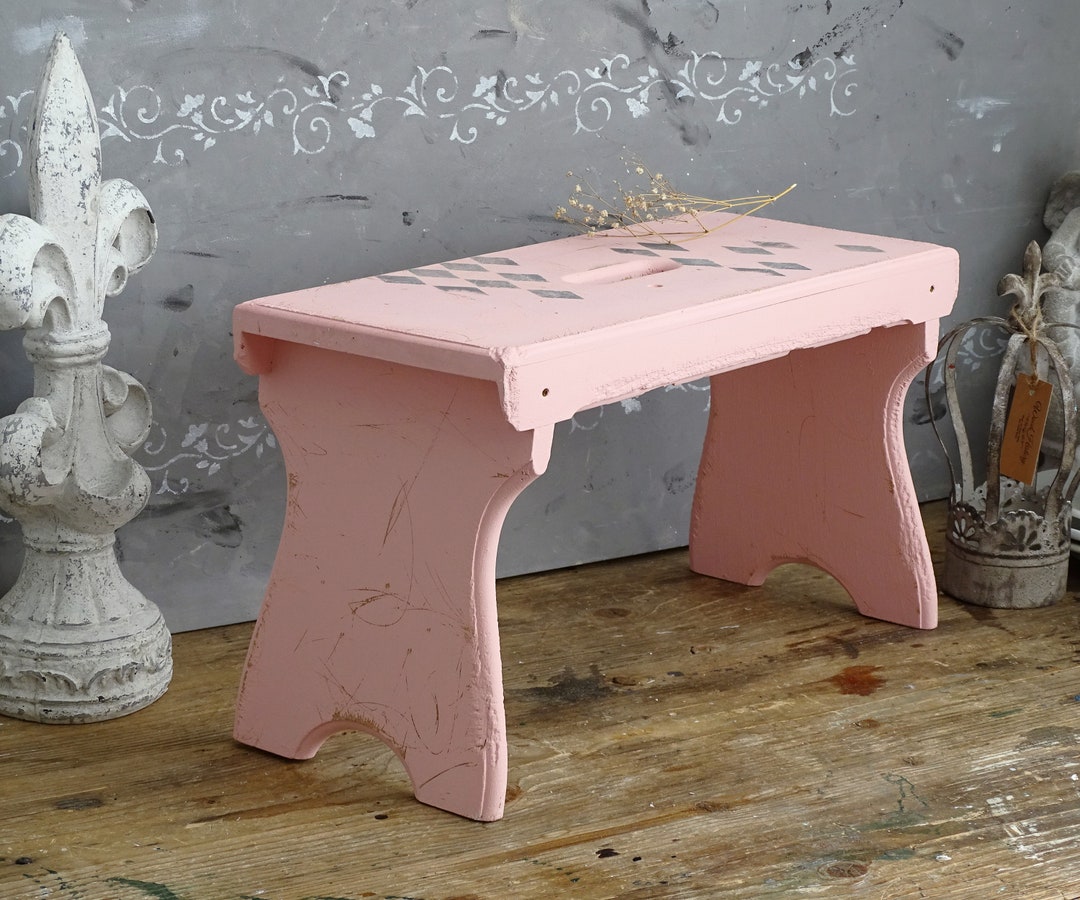 Pink Wood Bench, Step Stool, Milking Stool, Shabby Chic, Foot Stool ...