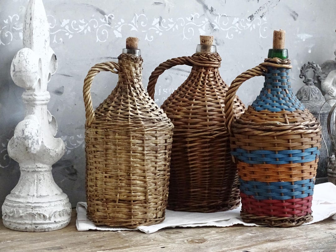 Large European Wicker Demijohn Vintage Woven Basket Wrapp Wine Bottle ...