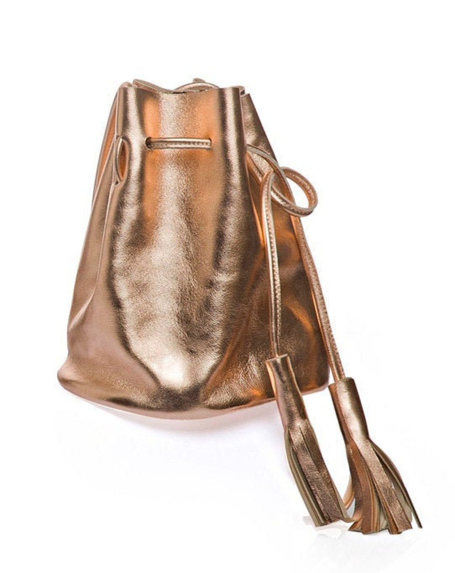 Rose Gold Leather Bucket Bag, Small Copper Leather Bucket Bag With ...