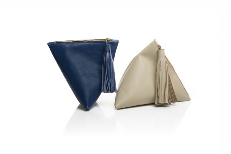 Triangle Leather Clutch, Pyramid Clutch, Leather Triagle Pouch ...