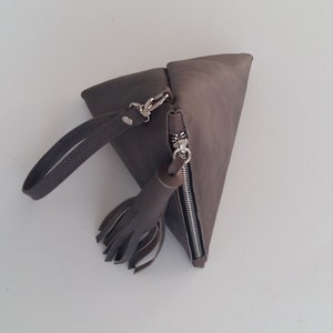 Triangle Leather Clutch, Grey Pyramid Clutch, Leather Pouch, Triangle ...