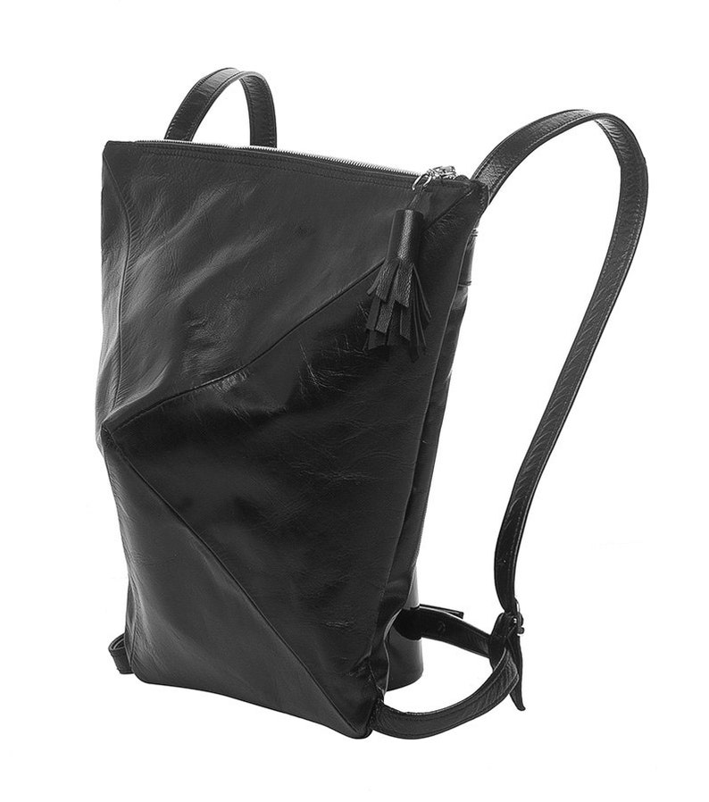 Black Leather Backpack, Triangle Backpack - Etsy