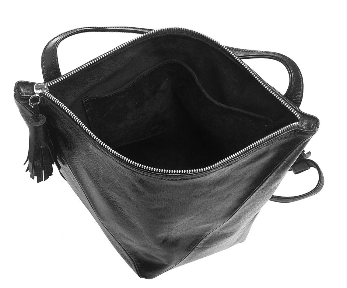 Black Leather Backpack, Triangle Backpack - Etsy