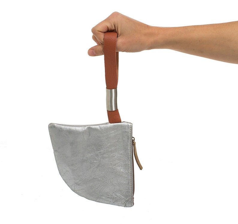 Silver Leather Purse, Leather Wristlet, Metallic Leather Wallet ...