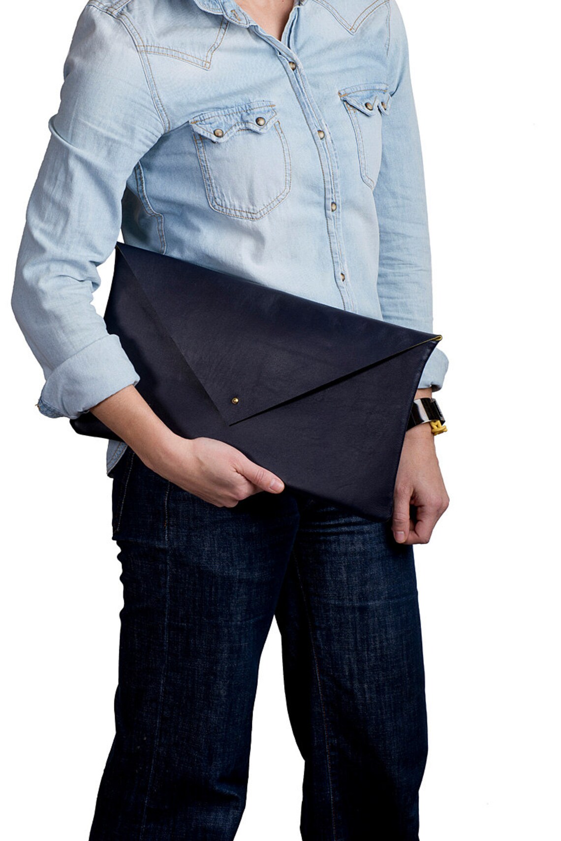 Enlarged Navy Blue Leather Clutch, Leather Envelope, Navy Blue Envelope ...