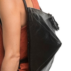 Black Leather Backpack, Triangle Backpack - Etsy