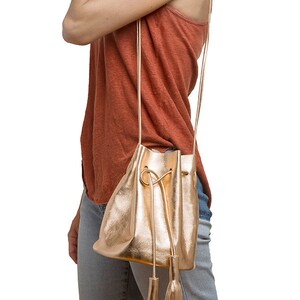 Rose Gold Leather Bucket Bag, Small Copper Leather Bucket Bag With ...
