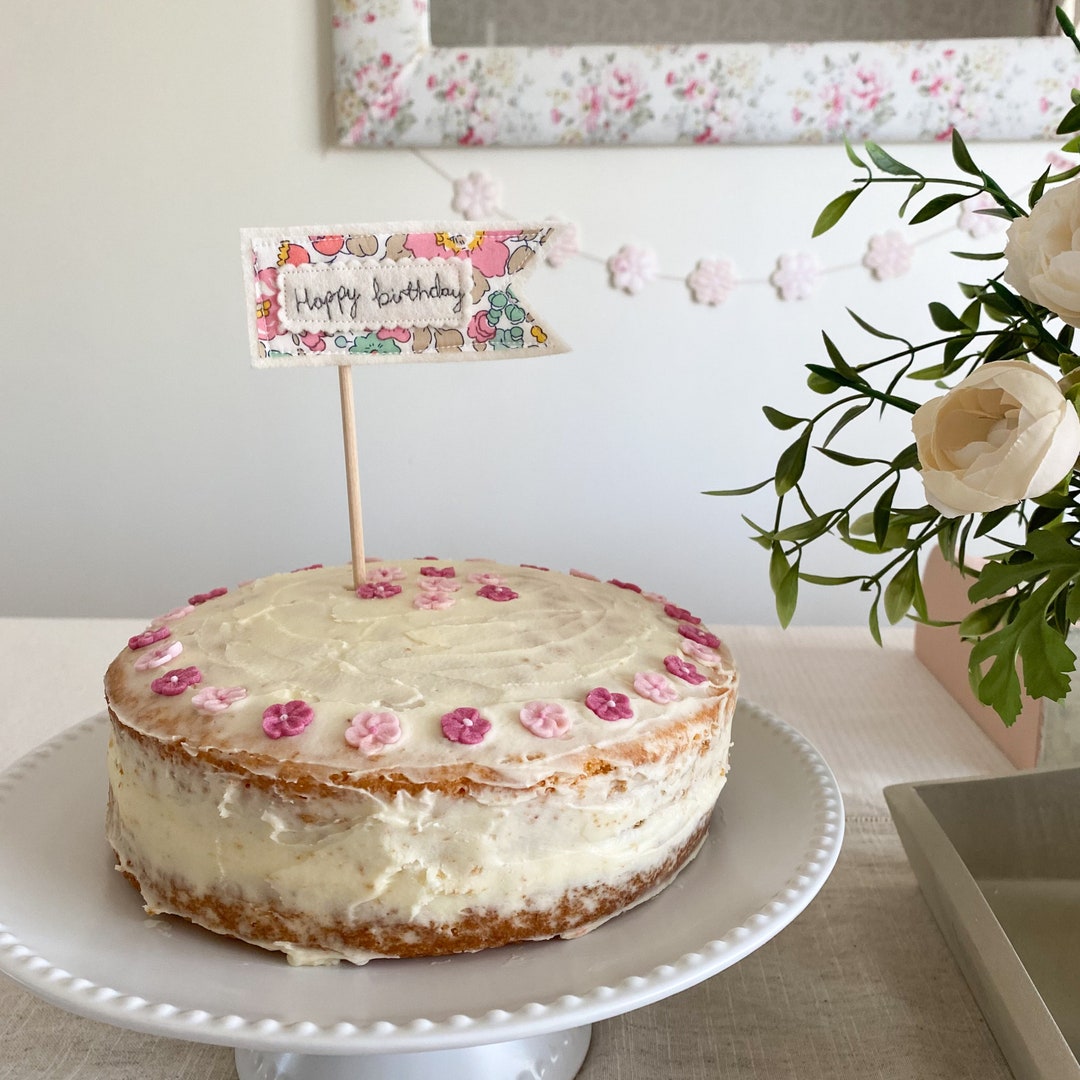 Liberty Happy Birthday Flag, Flag Cake Topper, Floral Flag Cake Topper ...