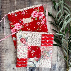 Red and Pink Floral Patchwork Bag, Sewing Notion Bag, Drawstring Bag - Etsy