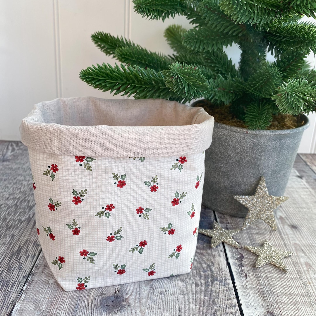 Red Floral Small Fabric Basket, Festive Basket, Make up Basket - Etsy