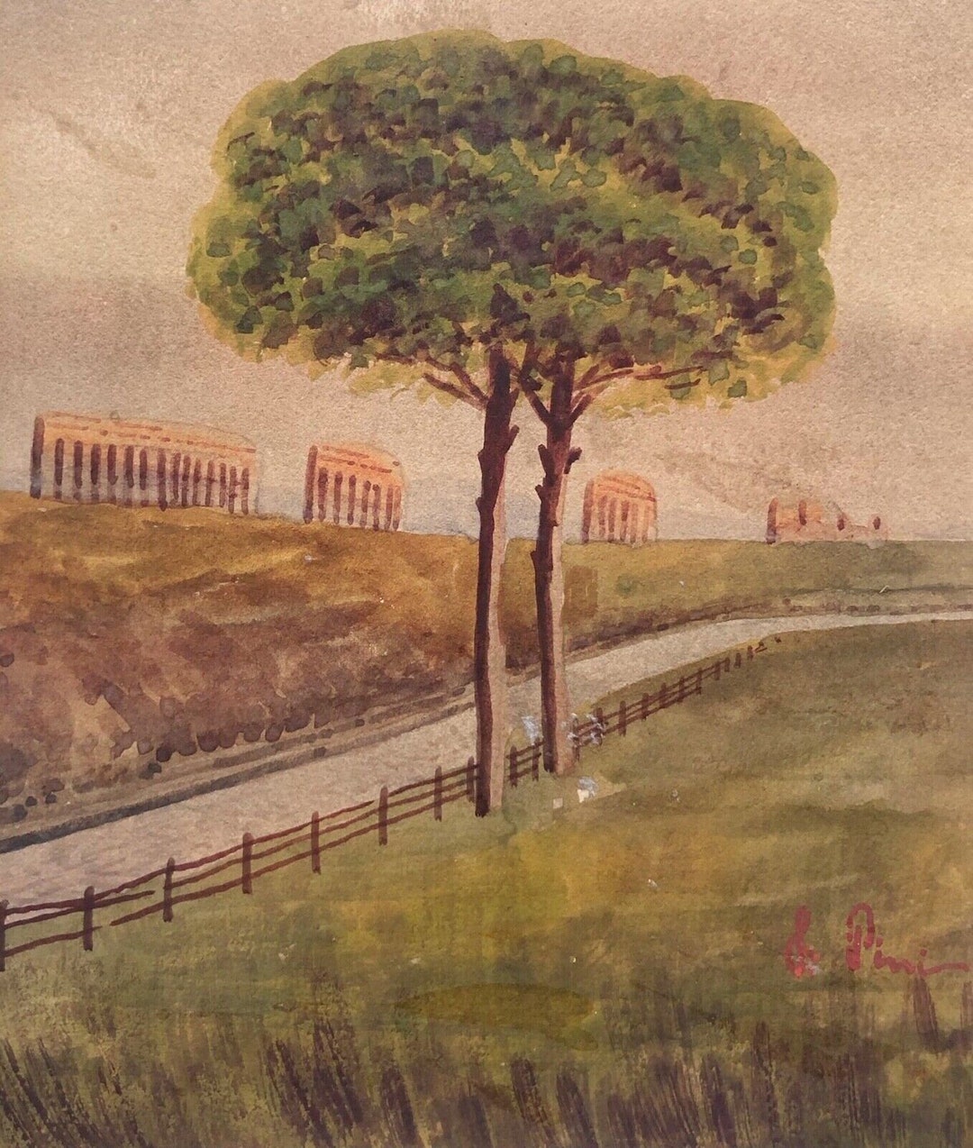 Roman Aqueduct Ruins Appian Way Rome Italy, Original 19th Century ...