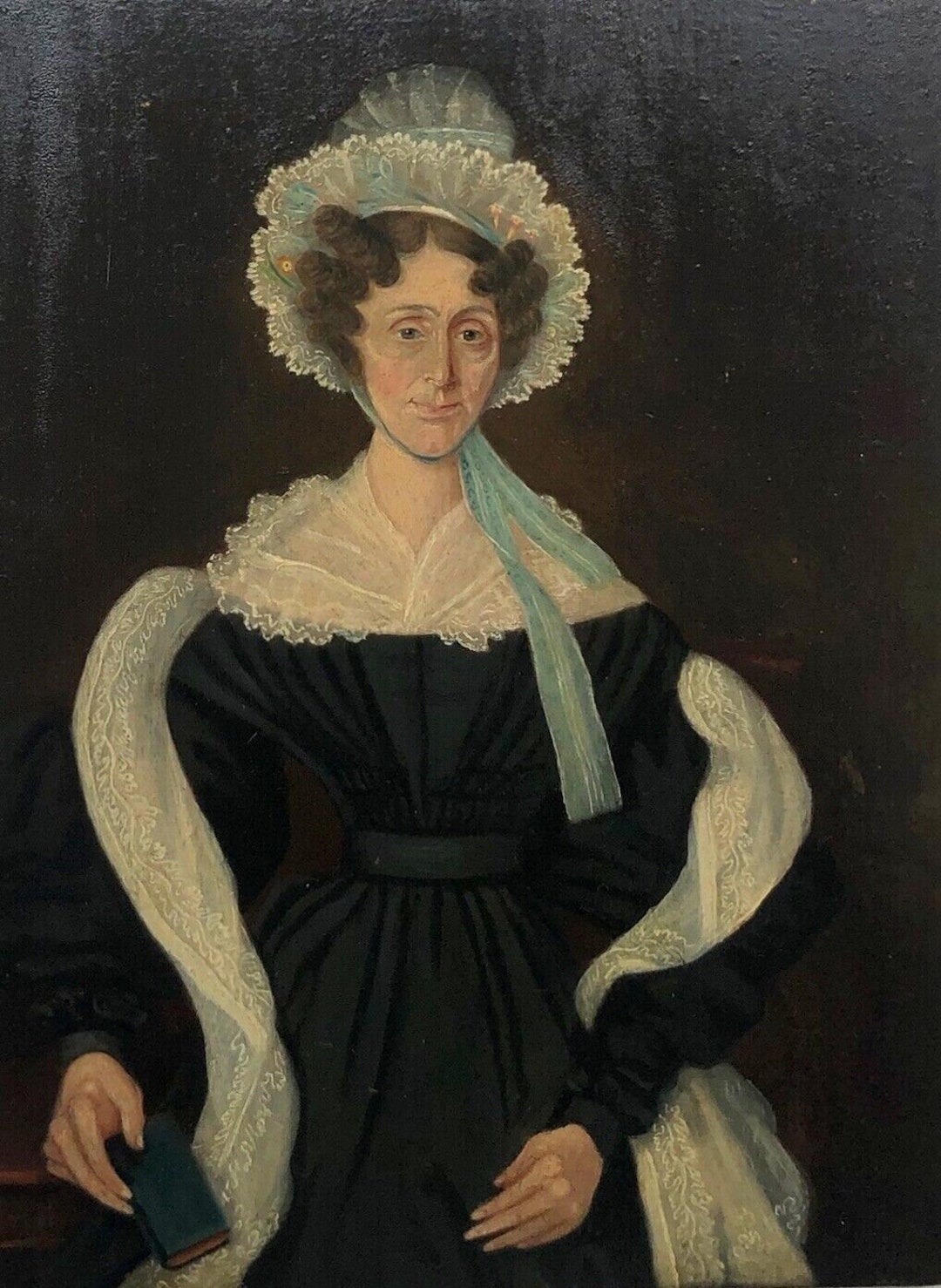Original Early 19th Century Antique Oil Painting on Wood Portrait of ...
