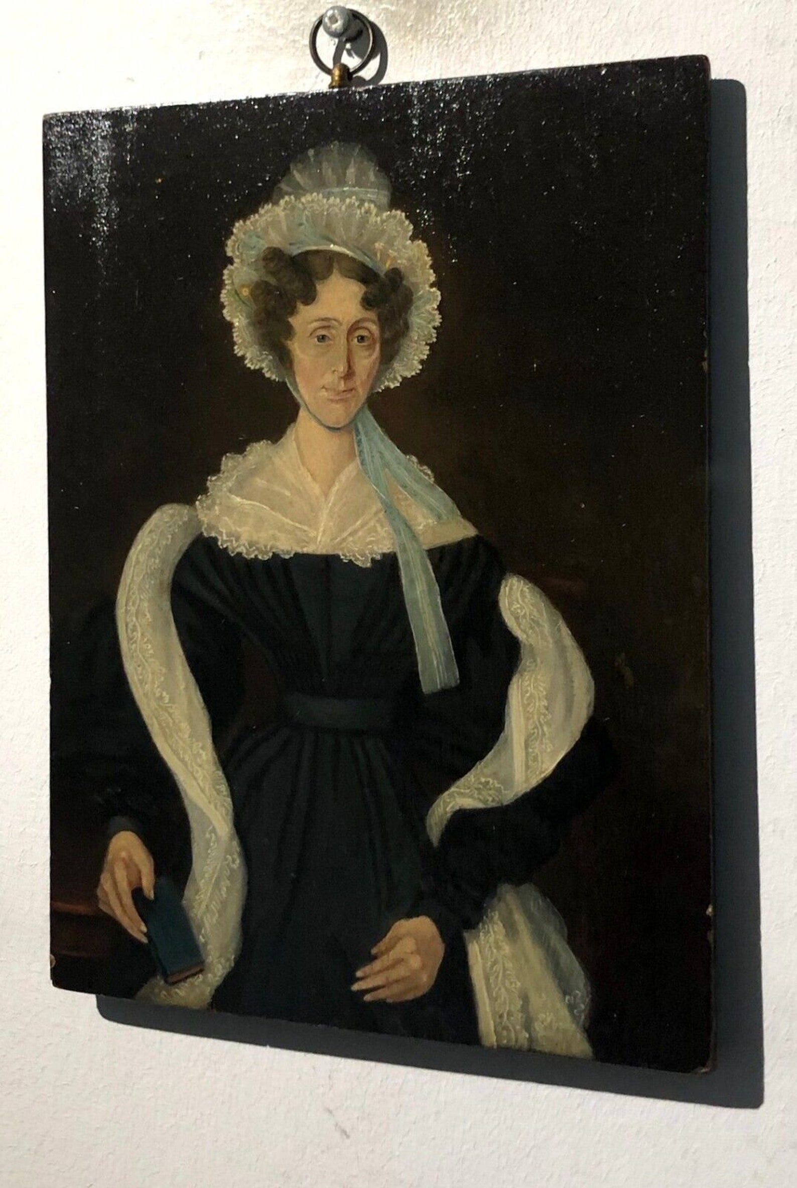 Original Early 19th Century Antique Oil Painting on Wood Portrait of ...