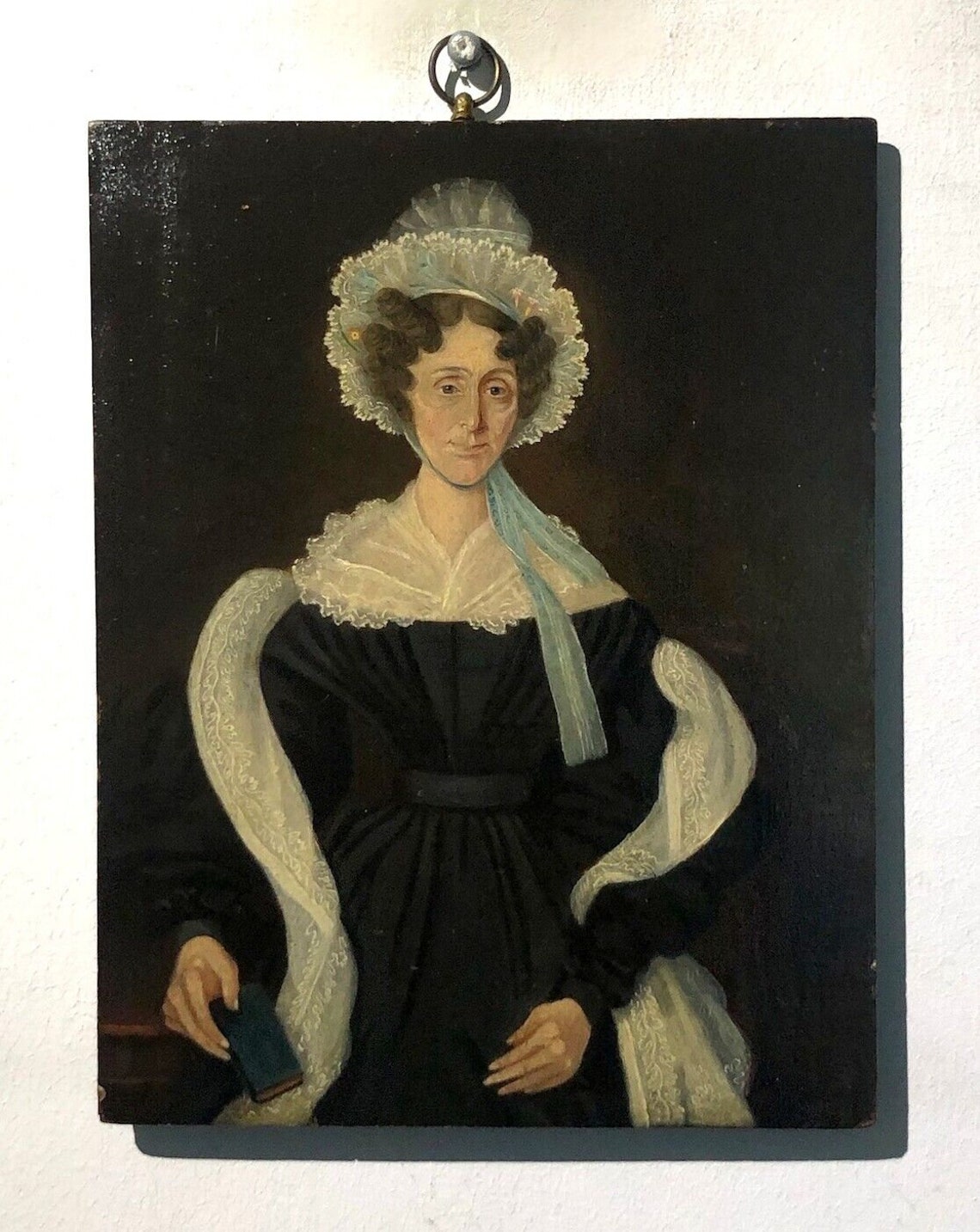 Original Early 19th Century Antique Oil Painting on Wood Portrait of ...