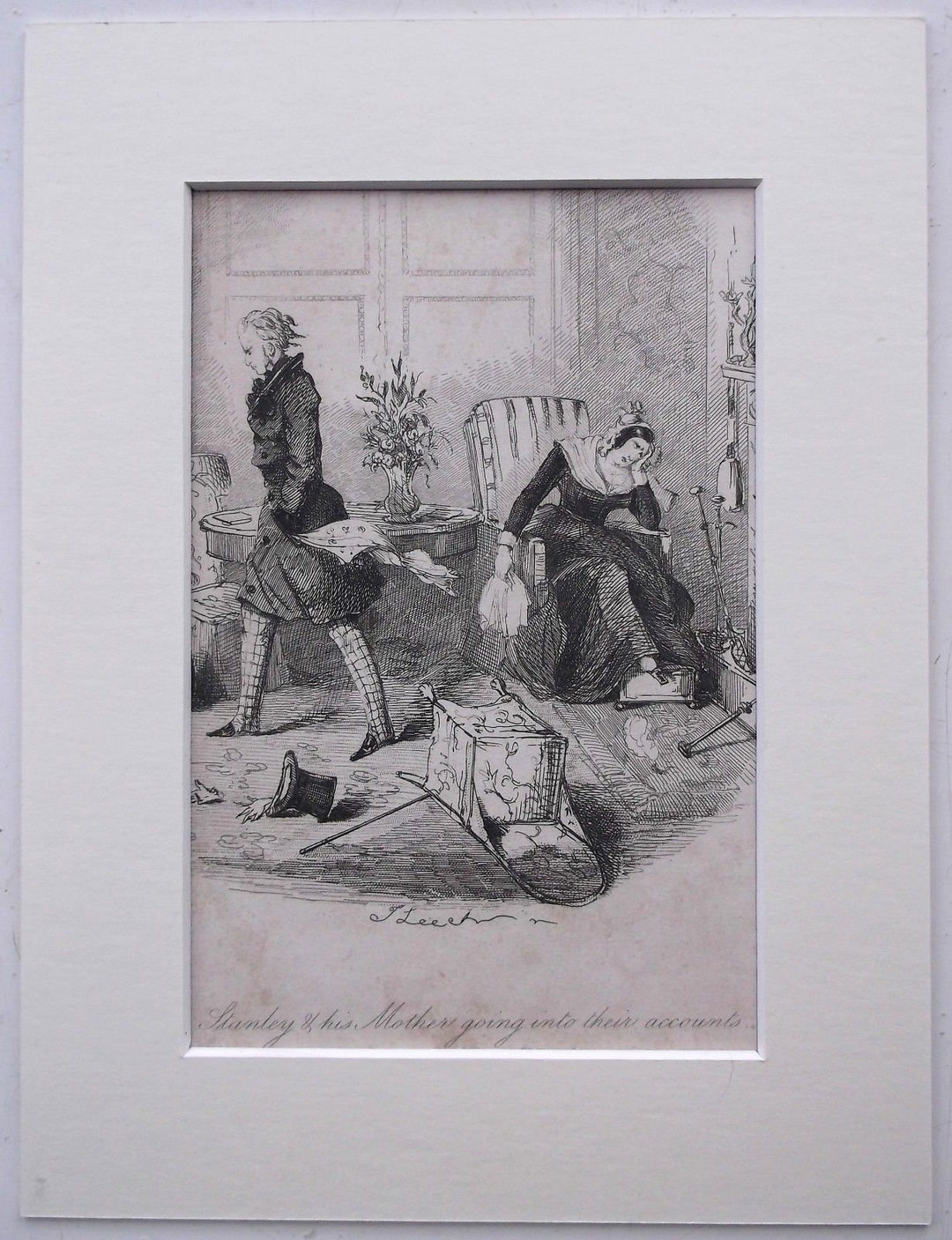 RARE 19th Century John Leech Antique Mounted Engraving "stanley ...